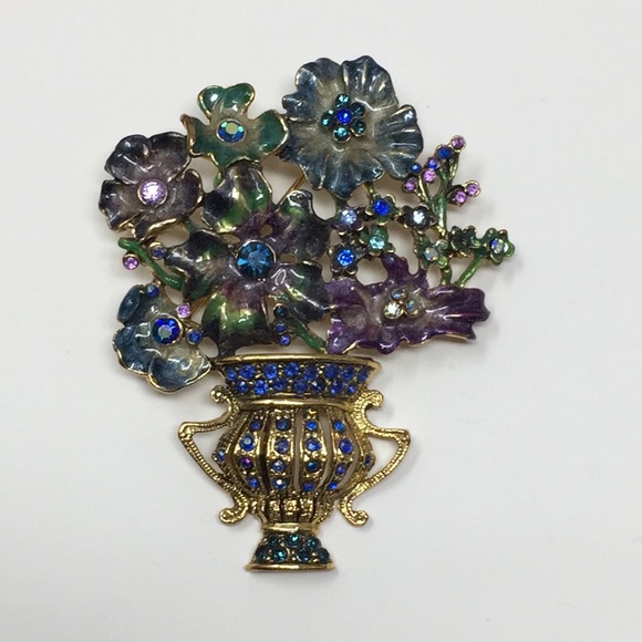 Vintage | Jewelry | Enamel Crystals Flowers Bouquet Urn Vase Vintage ...